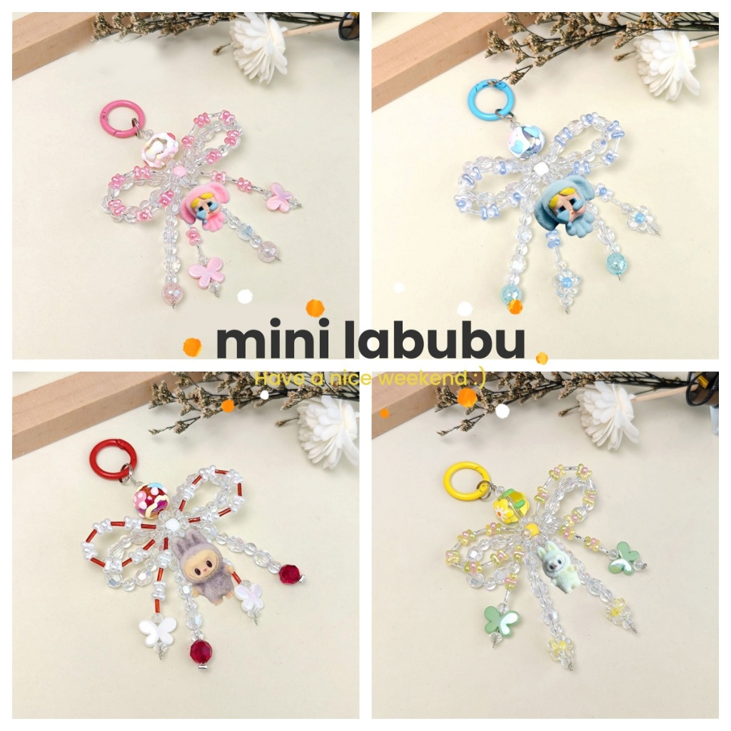 mini labubu POP MART Keychain DIY pendant girl beads cute bow | Shopee ...