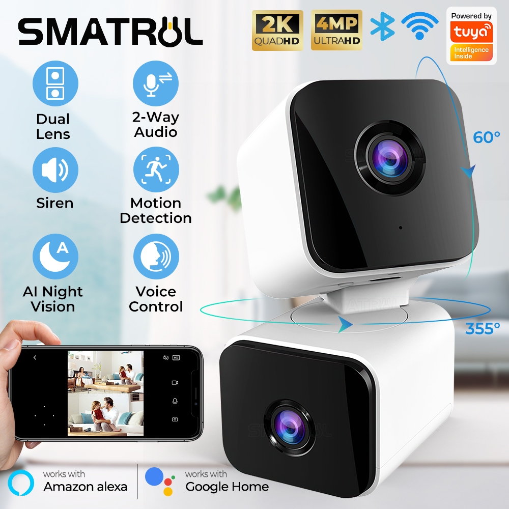 SMATRUL Tuya Smart WiFi 2K 4MP CCTV Dual Camera Home Surveillance ...