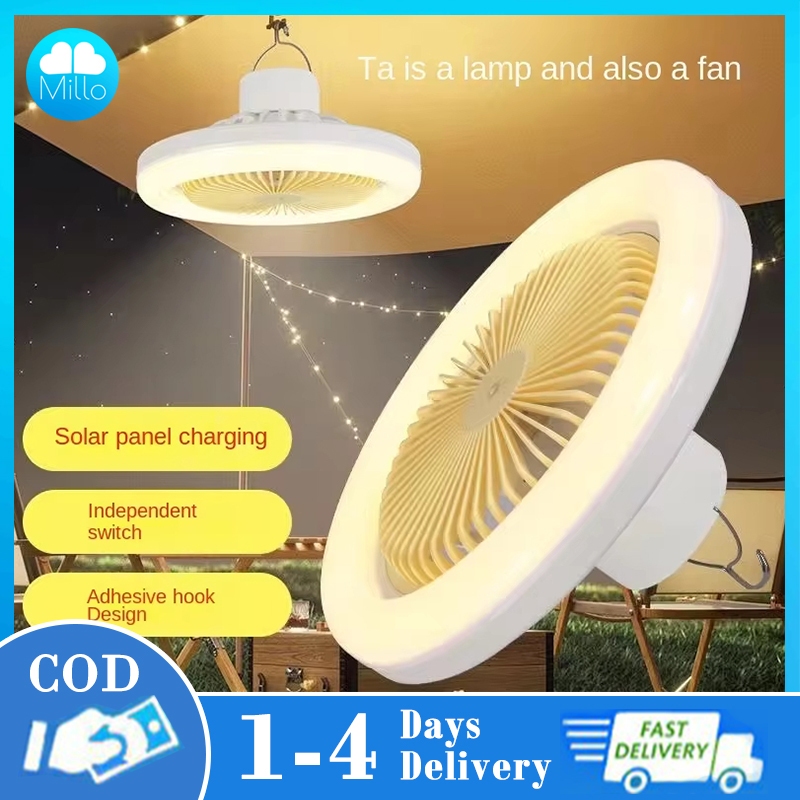 Outdoor Ceiling Fan Light With Tripod Rechargeable Remote Control ...