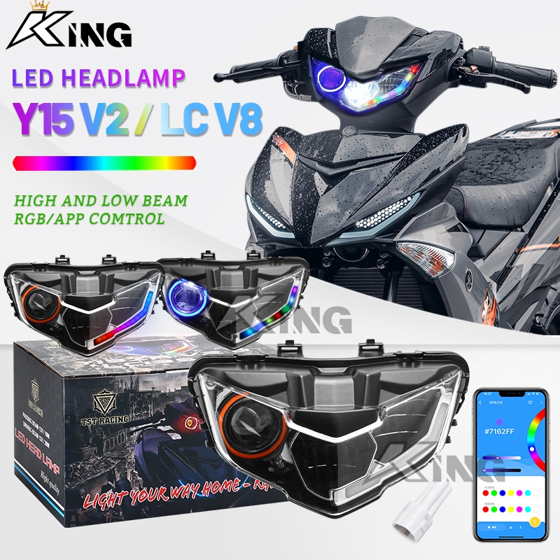 Y15ZR V2 LC135 V8 CUSTOM LED HEAD LAMP RGB RAINBOW EAGLE EYE TST HEADLIGHT APP CONTROL RACING ...