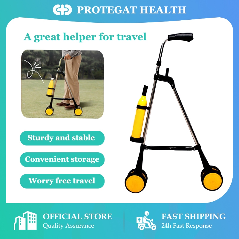 【Protegat】Foldable mobile cane with wheels, stainless steel cane stick ...