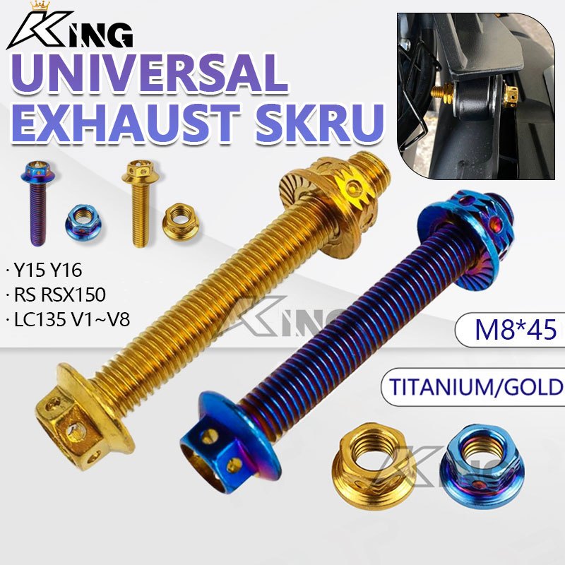 UNIVERSAL EKZO SKRU M8*45 EXHAUST BRACKET SCREW TITANIUM BLUE GOLD Y15 ...
