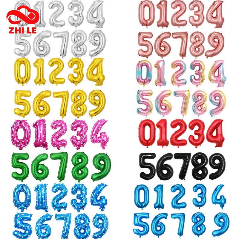 16 Inch Number Aluminum Foil Balloon 0-9 Bit Helium Balloons Happy ...