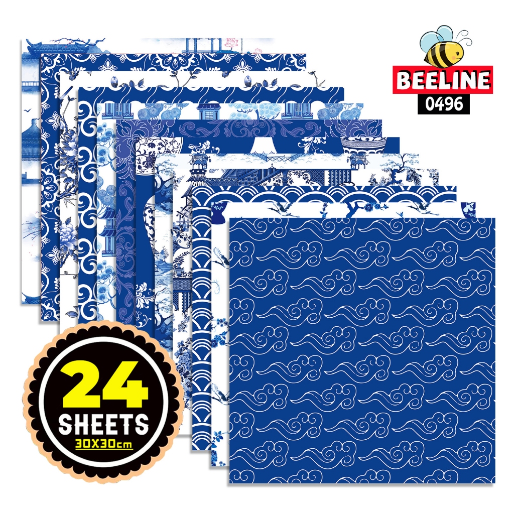 Beeline 24 Sheets Wrapping Paper 30cm Origami Porcelain Scrapbook Paper ...