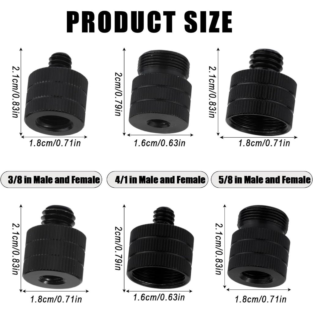 6pcs Mic Stand Adapter, Black Aluminium Alloy Camera Stand Adapter Mic ...