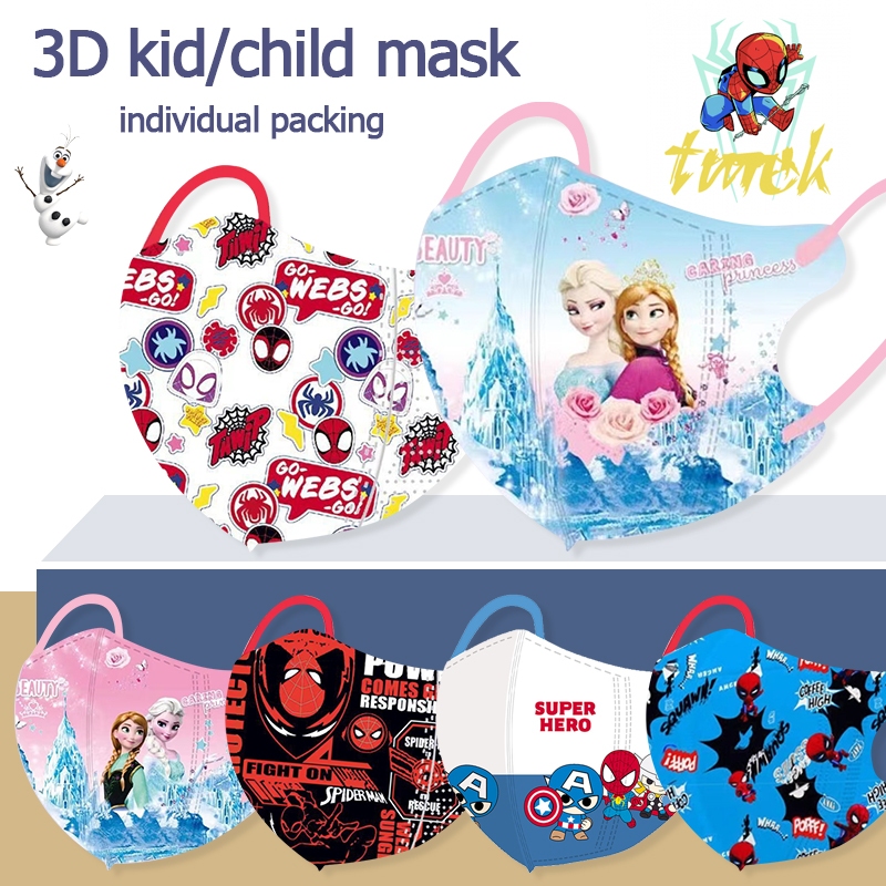 10pcs Kids 3-12Y Face Mask Frozen Elsa Disney Princess Minnie Spiderman ...