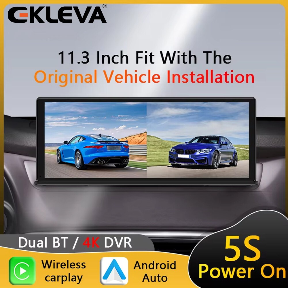 EKLEVA 11.3 Inch 4K Car DVR Camera Wireless Carplay&Android Auto Screen ...