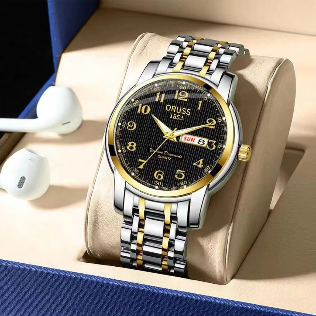 ORUSS Original Men Stainless Steel Dual Calendar Luminous Luxury ...