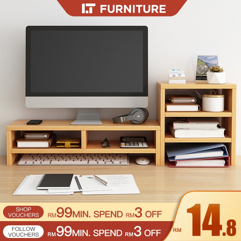 Computer Stand Wooden Monitor Riser Desk Organizer Screen Increased ...
