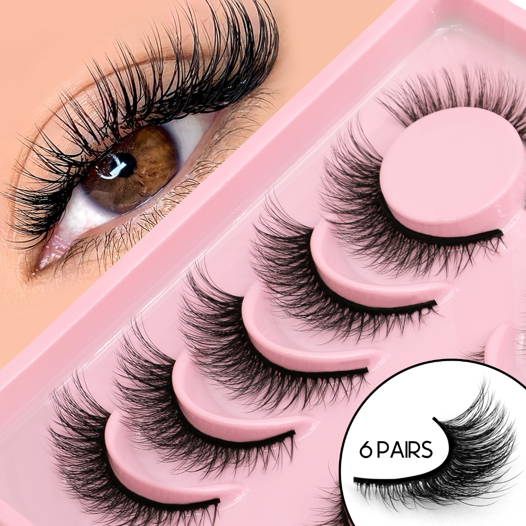 GROINNEYA false Lashes Cat Eye Lashes 6 pairs Soft Natural Black Band ...