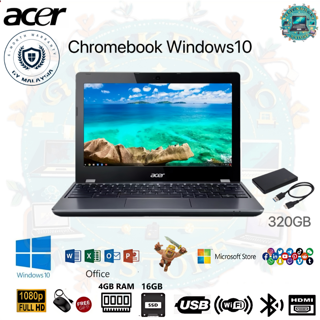 Acer Chromebook C740 laptop｜Windows｜4GB RAM｜16GB SSD｜320GB HDD ｜Simple and fashionable｜office ...
