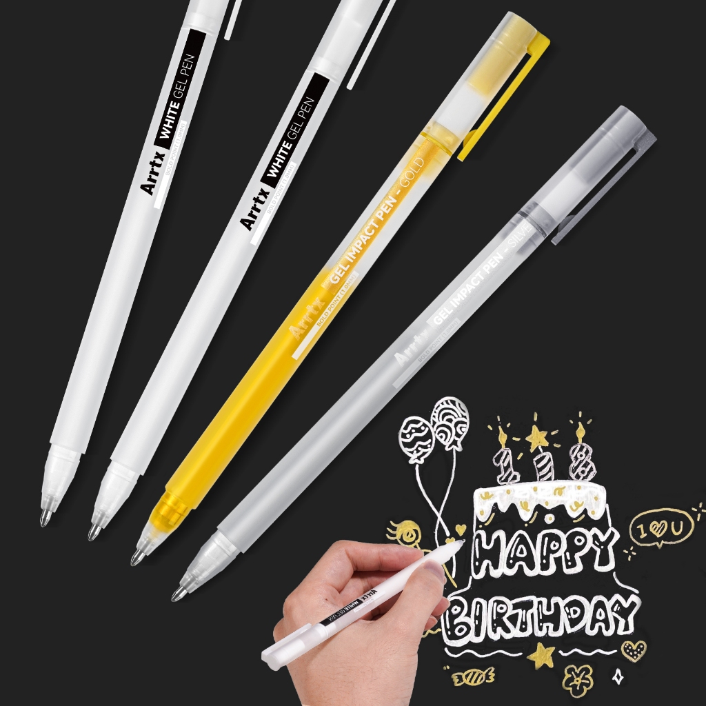 Arrtx White/Gold/Silver Gel Pen, 1mm Gelly Roll Gel Ink Pen Highlight ...