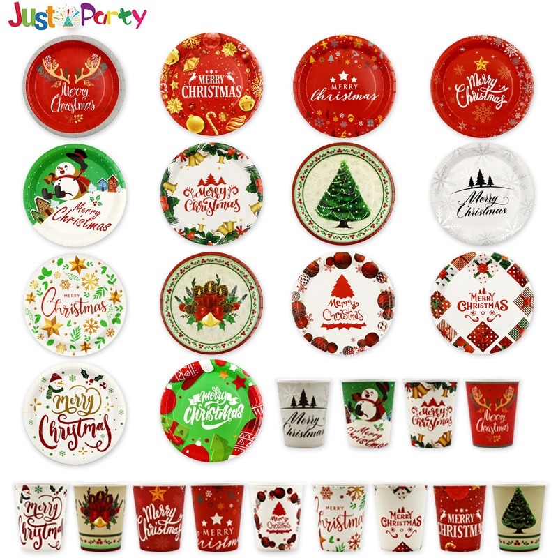 Christmas themed disposable paper cup paper plate set Christmas party ...