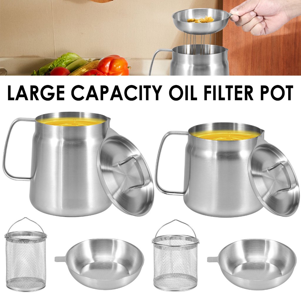 Oil Strainer Pot 304 Stainless Steel 1.5L/2L Large Capacity Oil Storage ...