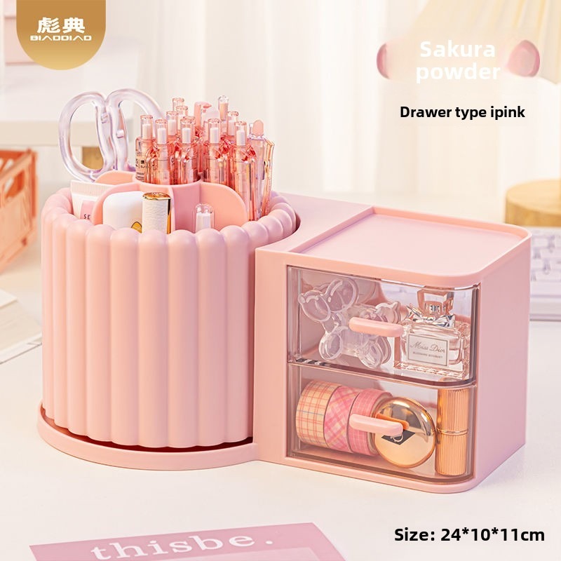 Rotating Pen Holder Storage Box Light Luxury Cream Style Ins Student ...