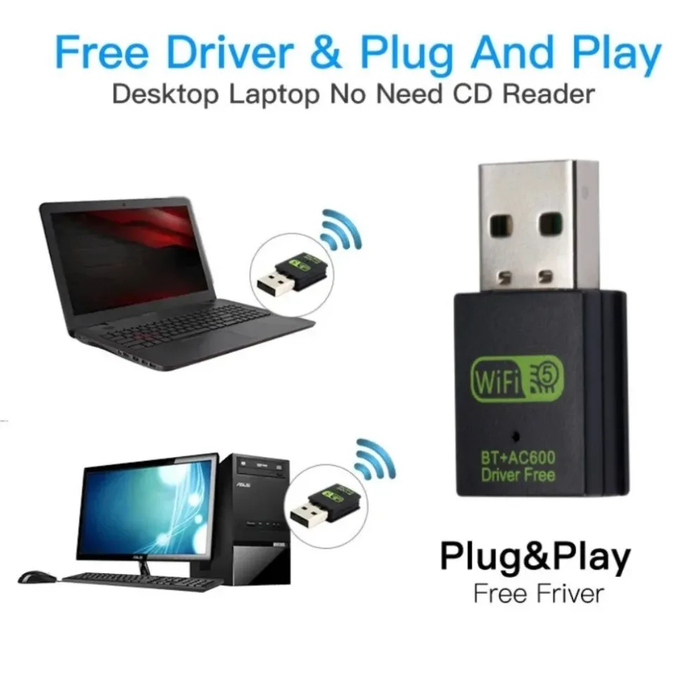 600Mbps USB WiFi Bluetooth Adapter 2 in 1 Dongle Dual Band 2.4G&5GHz ...