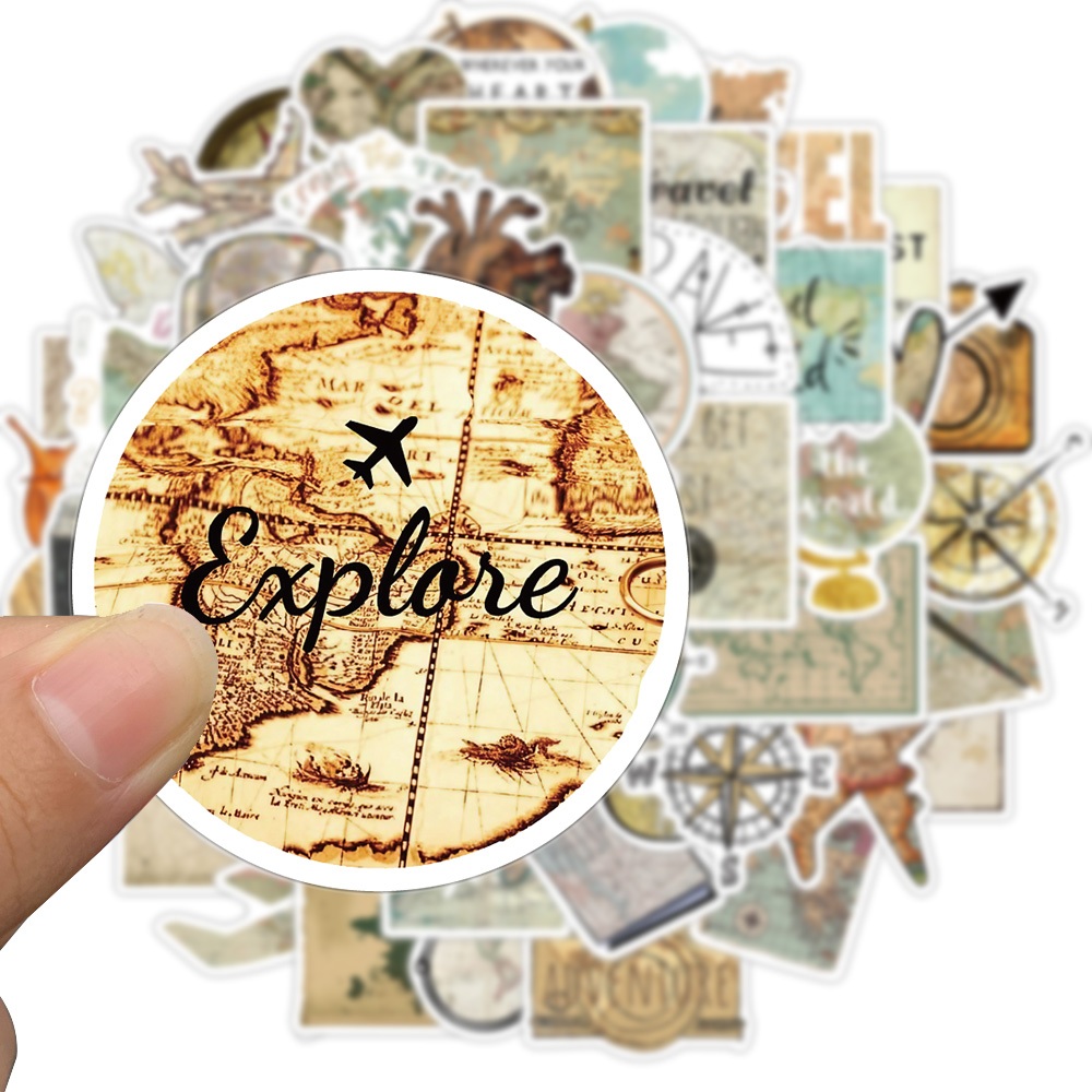 [Large Sticker]50Pcs/set Travel The Map Stickers Vintage Decal for ...