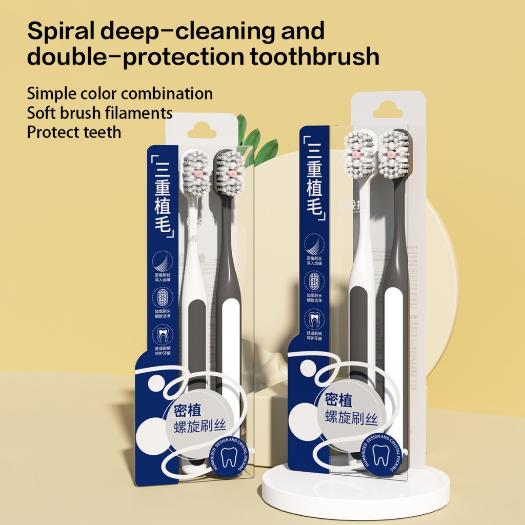 Adult Dual Soft Bristled Toothbrush Spiral Deep Cleaning Double ...