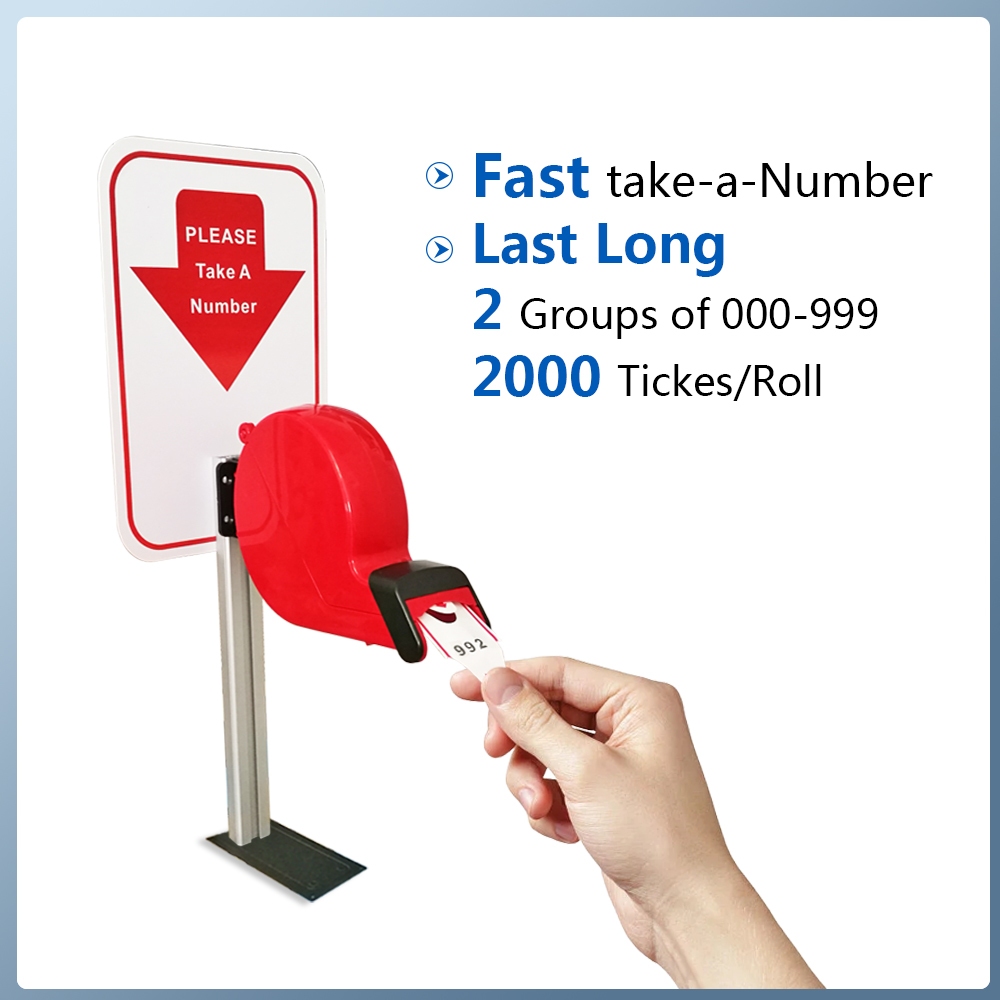 Queue Ticket Dispenser Machine with Counter Stand and 1 Queue Roll Queue Tape 3 Digits 2000 ...