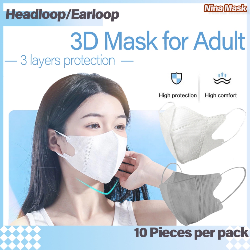 Adult 3D Mask 4PLY Earloop/Headloop Duckbill Mask 10pcs per pack ...