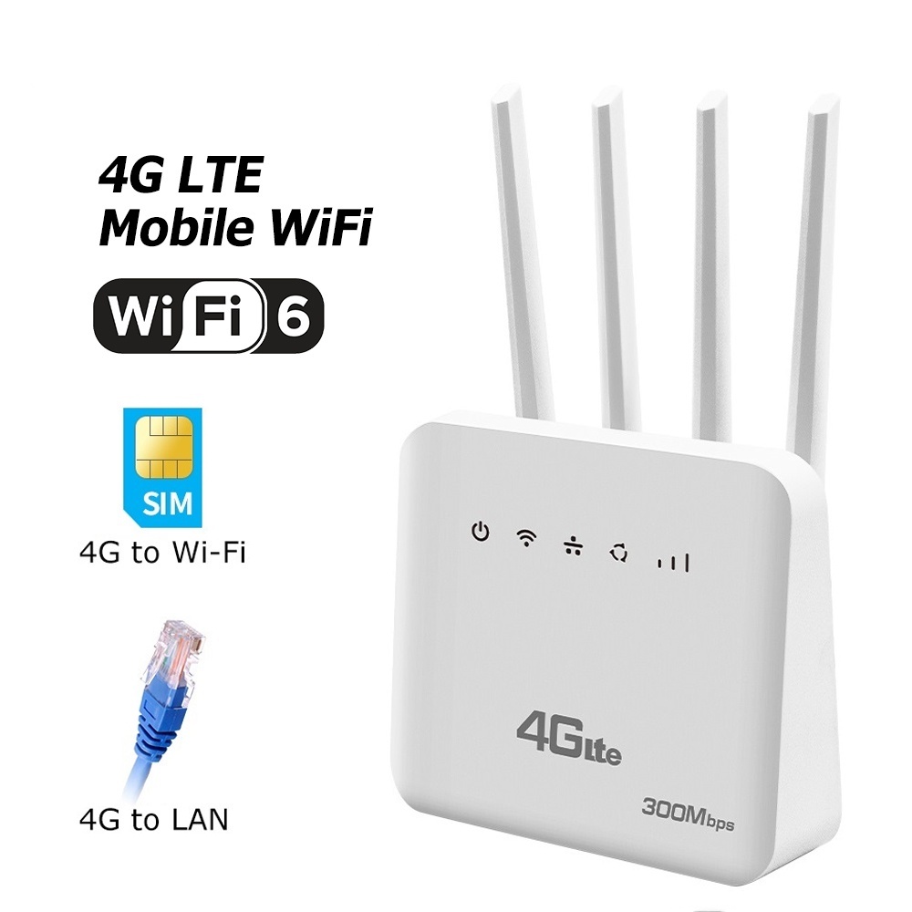 WiFi 6 LTE Router with 4G SIM Card Slot 300Mbps WiFi Modem Four ...