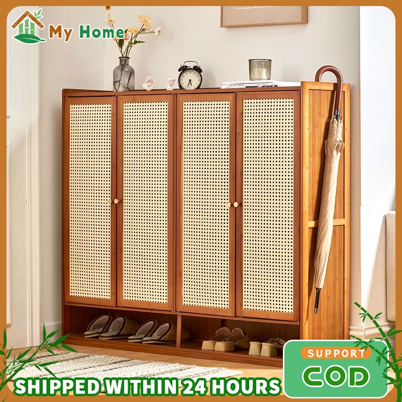 Almari Kasut Rak Kasut Bertutup 6/7/8Storeys Bamboo Shoe Cabinet Shoe ...