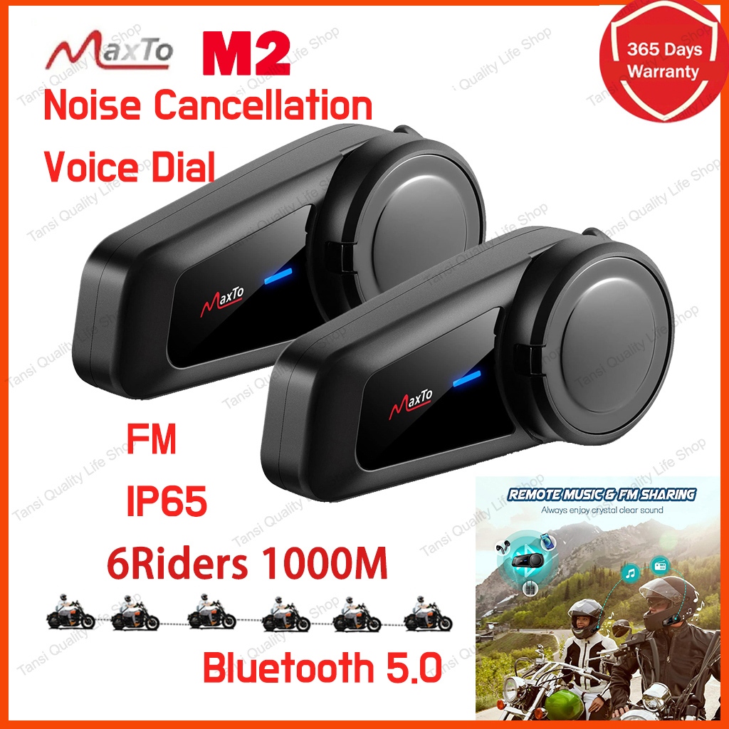 2pcs Maxto M2 Motorcycle Intercom Universal Pairing Bluetooth 5.0 1KM Group 6 Riders Talking ...