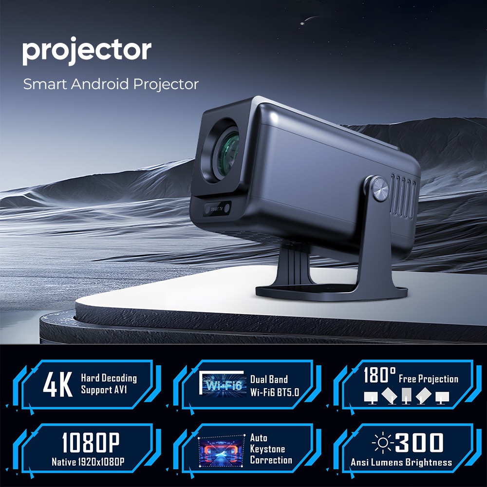 Smart Android 4K Projector with Wifi6 Auto Focus Projector 300 ANSI ...