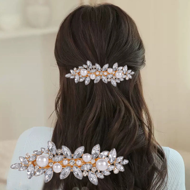 New Elegant Temperament Spring Clip Alloy Hair Clip Rhinestone Korean ...