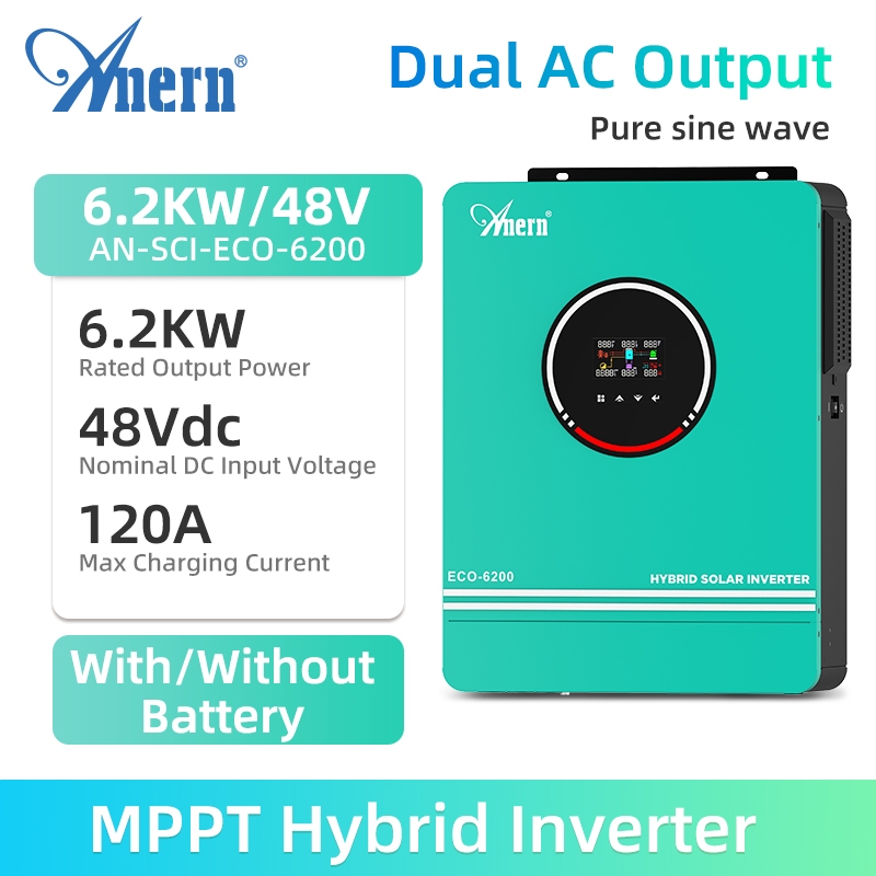 Anern 4.2KW 6.2KW MPPT Hybrid Inverter 24V 48V Inverter 230VAC off-grid Inverter 120A Solar ...