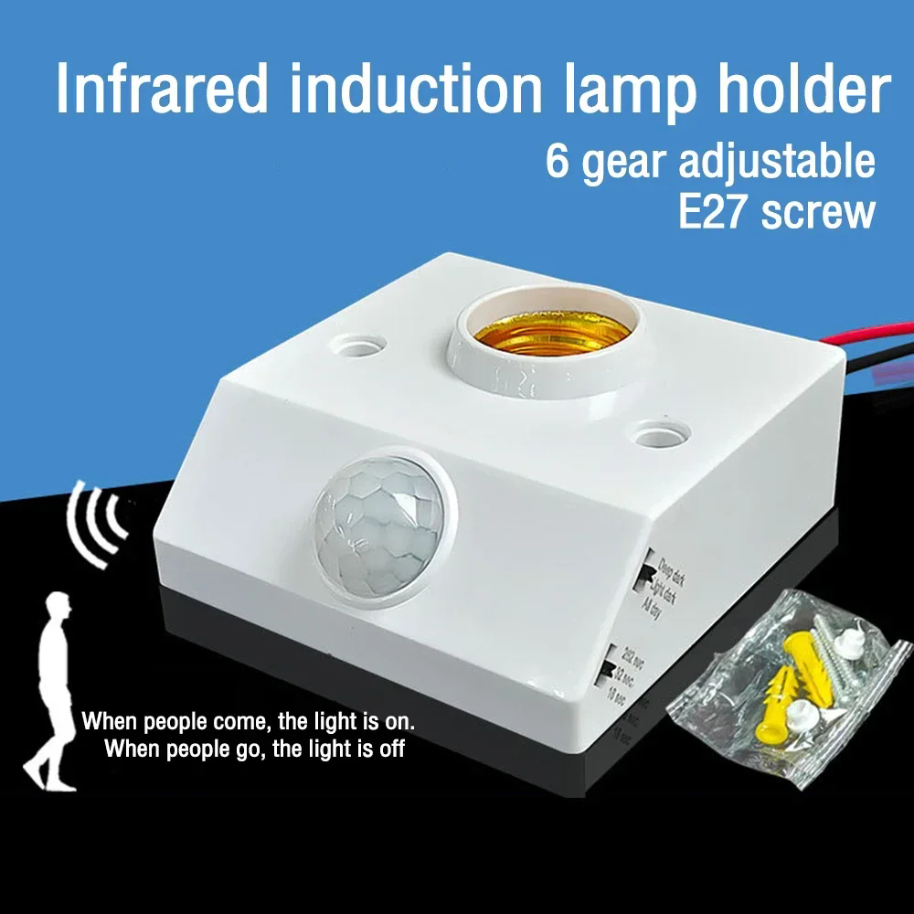 Infrared PIR Sensor Lamp Holder LED Bulb Light E27 AC85-265V Detector ...