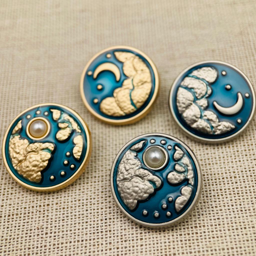 Gold and silver Pearl blue metal decorative shank buttons with sun ...