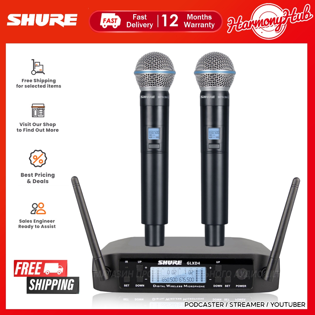 Shure GLXD4/BETA58A Professional UHF Wireless Microphone Set Metal Handheld Microphone | Shopee ...
