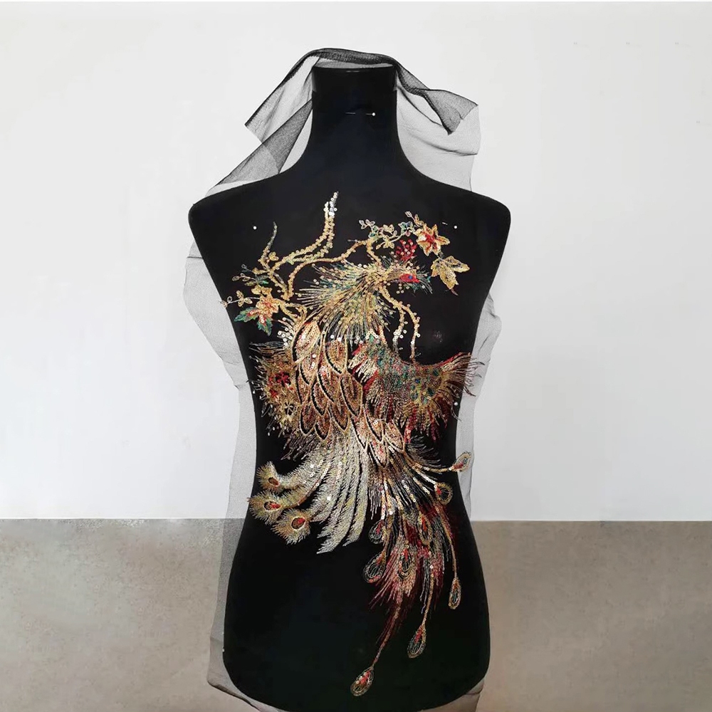 1Pc Sequins Peacock Phoenix Mesh Embroidery Cloth Patch Applique ...