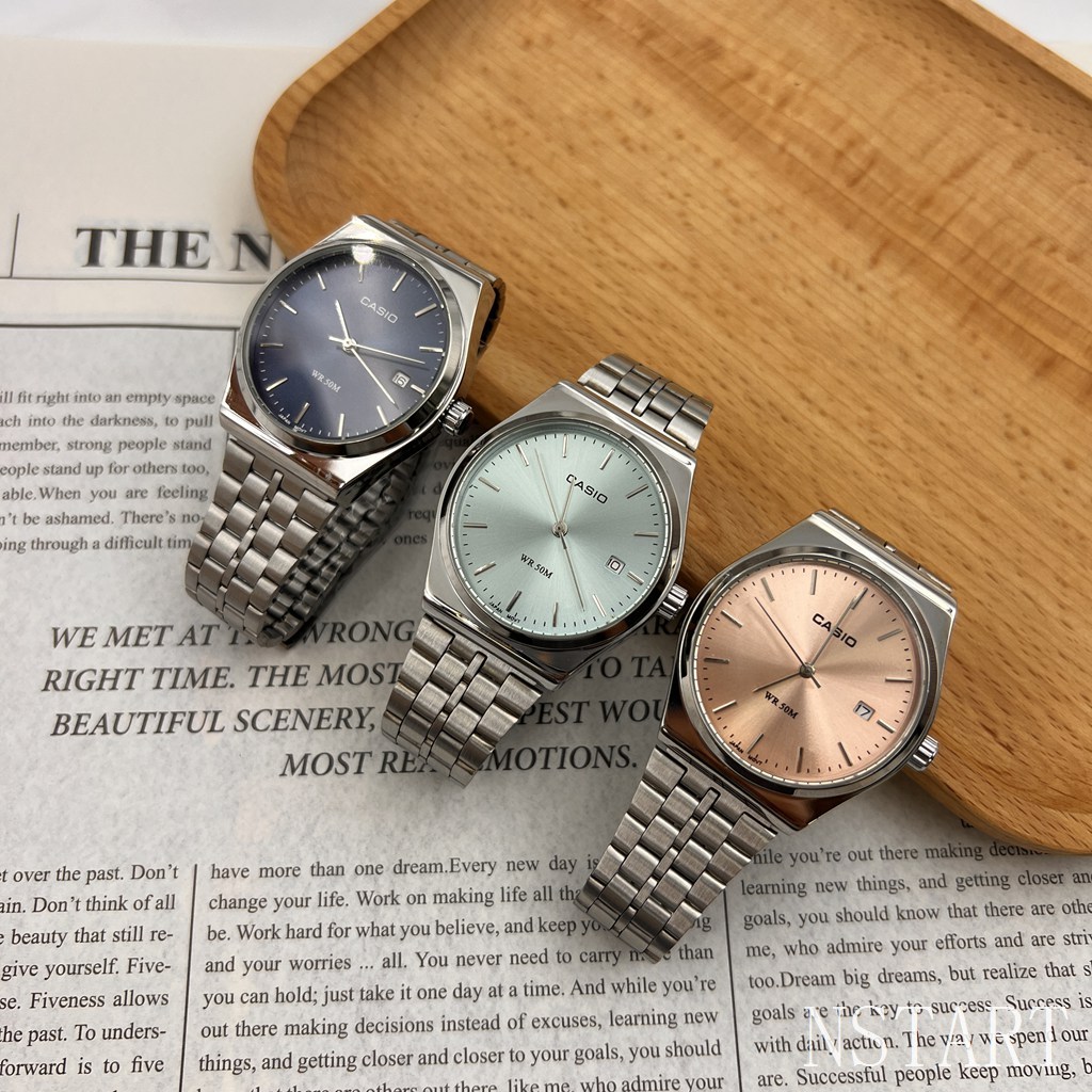 Casio pink retro small round watch with simple hands, steel strip, men ...