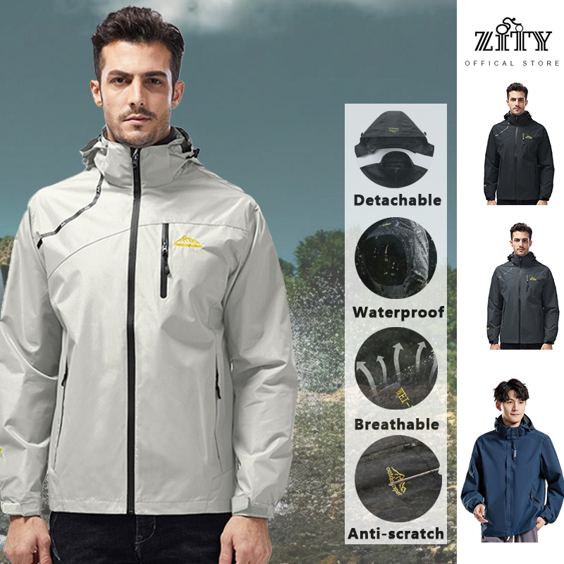 Men's Windbreaker Multi-pocket Jackets Waterproof Stand up Collar ...