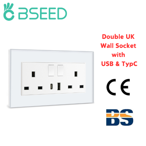【Ship From Malaysia】BSEED Double Switched Wall Socket 2 Gang with USB C ...