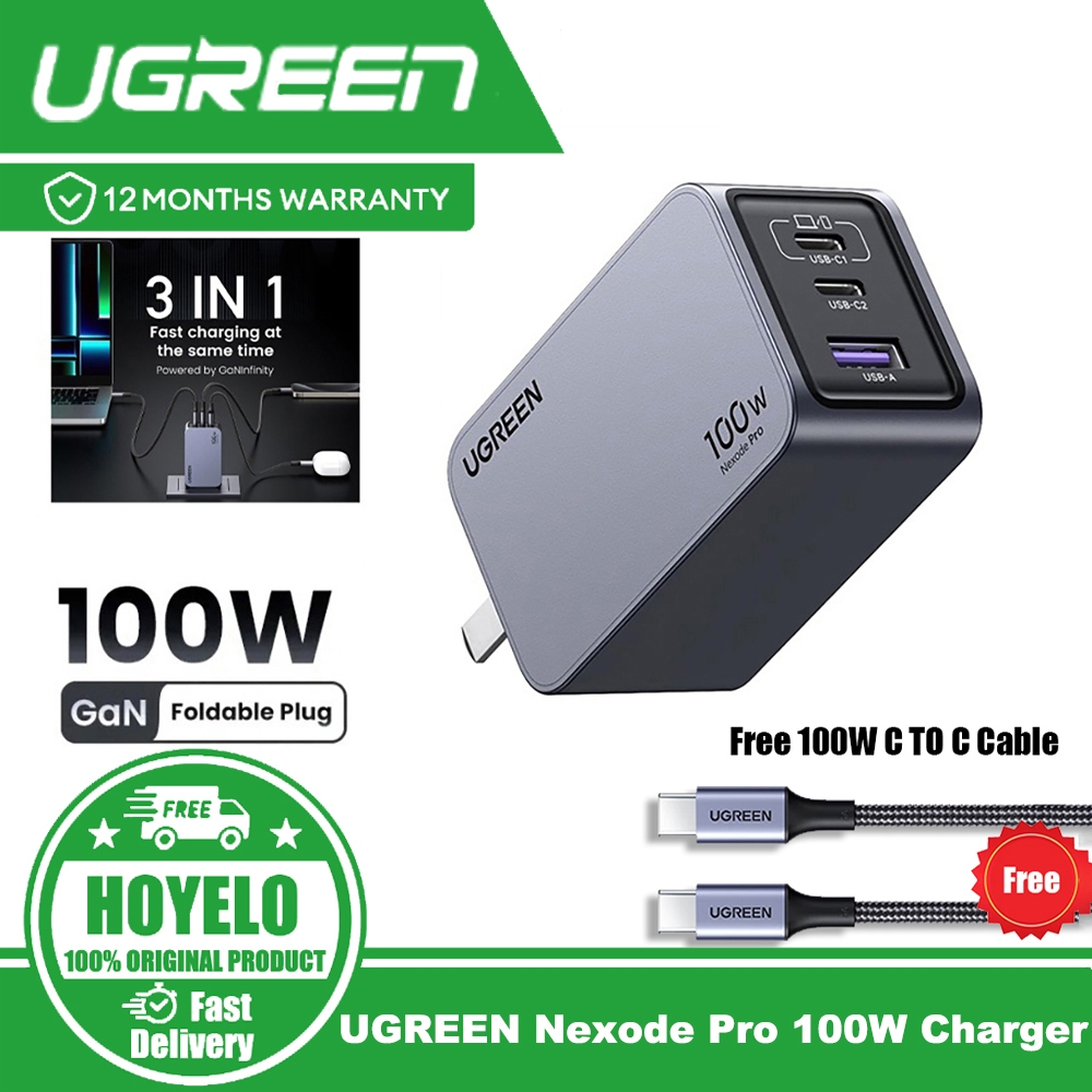 UGREEN Nexode Pro 100W GaN USB C Charger 3-Port Fast Wall Charger Travel Charger | Shopee Malaysia