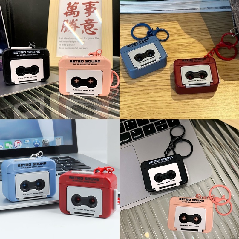 Mini Retro Key Chain Cute Tape Recorder Shape Keyrings Creative Music ...