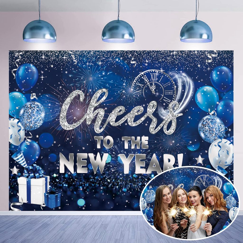 Happy New Year Backdrop Decorations 2025 Blue Cheers to The New Year ...