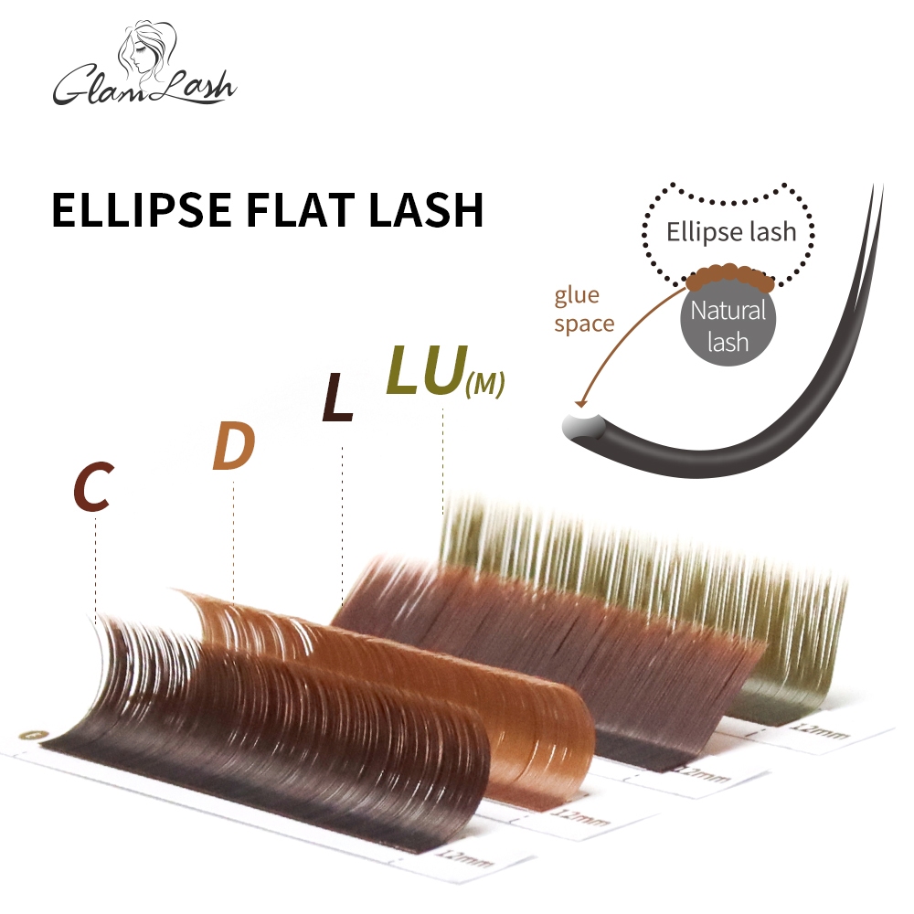 GLAMLASH Brown Ellipse Flat Eyelashes Extensions Matte Faux Lashes ...