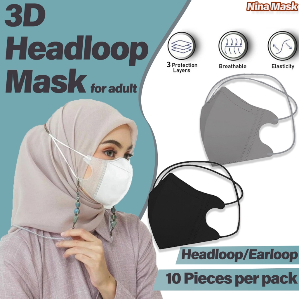10pcs/pack Adult Headloop Hijab Mask Color Earloop Muslim Hitam Face ...