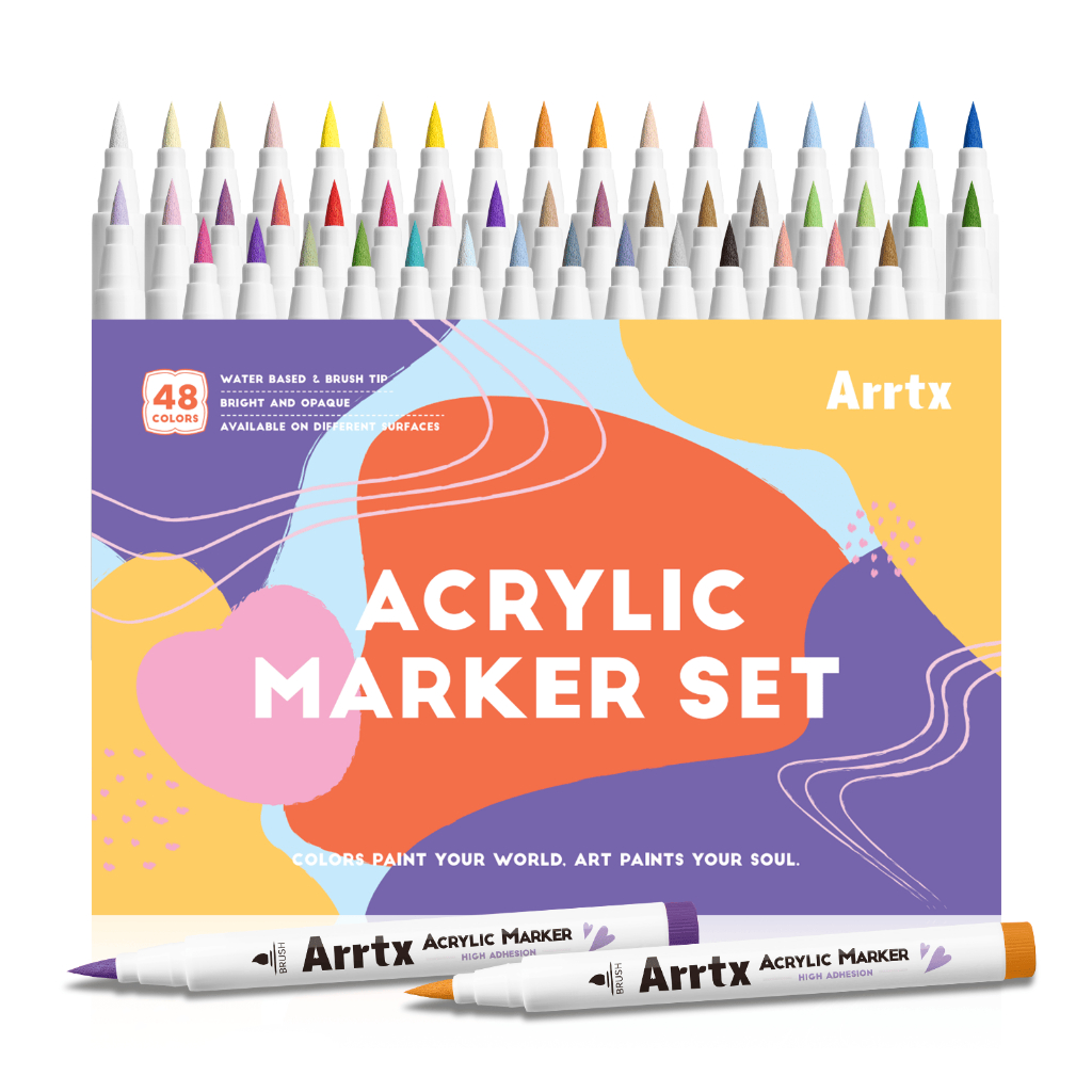Arrtx 48 Colors Acrylic Markers, 1-6mm Brush Tip Water Based Acrylic ...