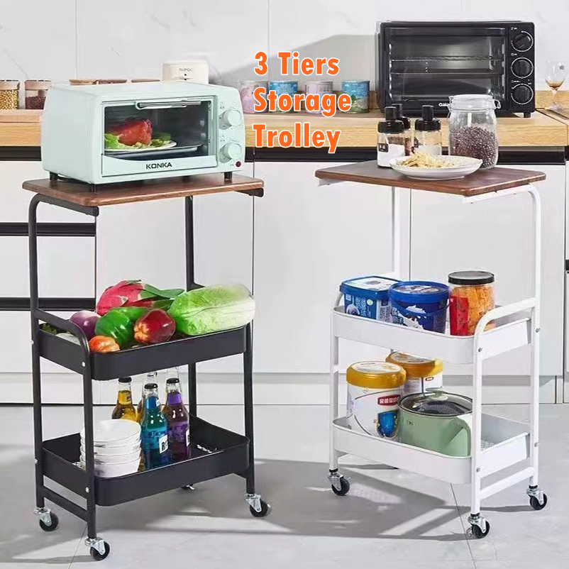 3 Tier Multipurpose Trolley Cart Movable Storage Rack Organizer Cart ...