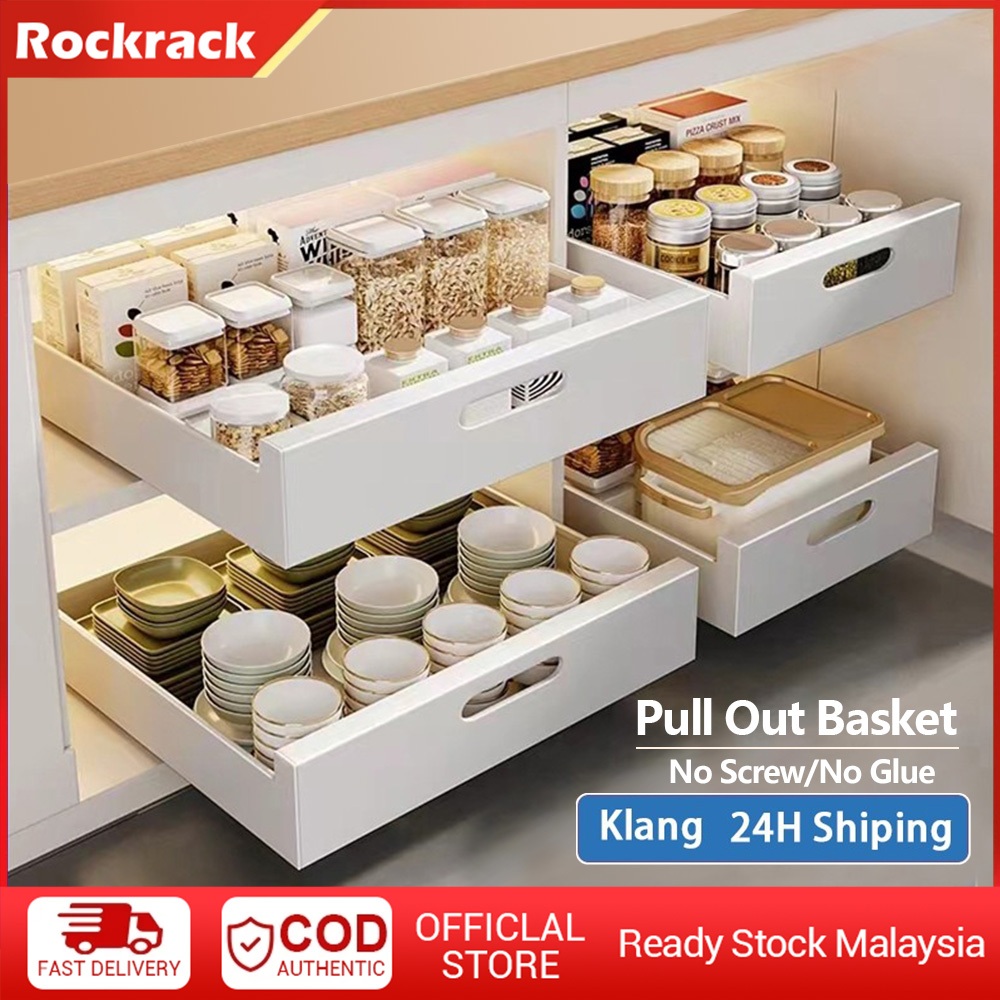 Pull Out Basket Kitchen Cabinet Dish Rack Drawer Organiser Storage ...