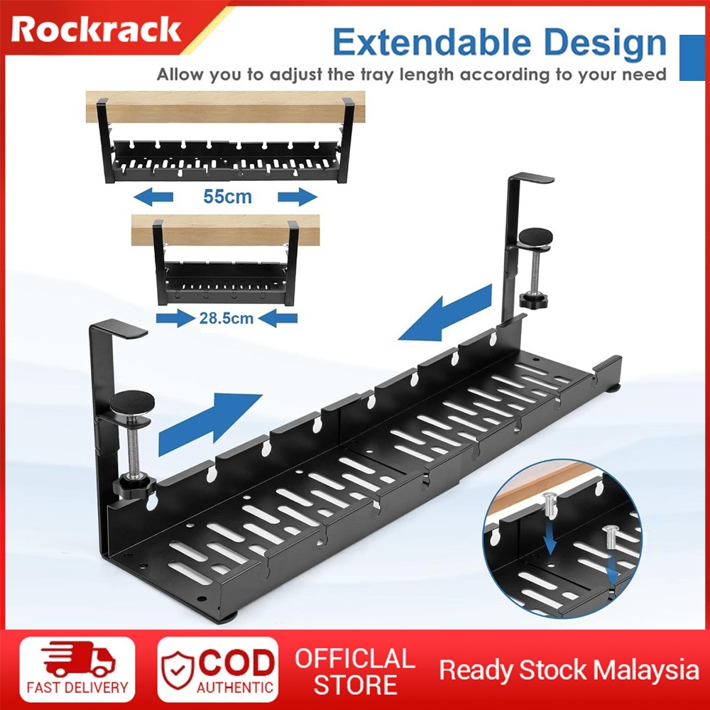 Extendable Under Desk Cable Management Wire Organizer Tray Table Pc ...