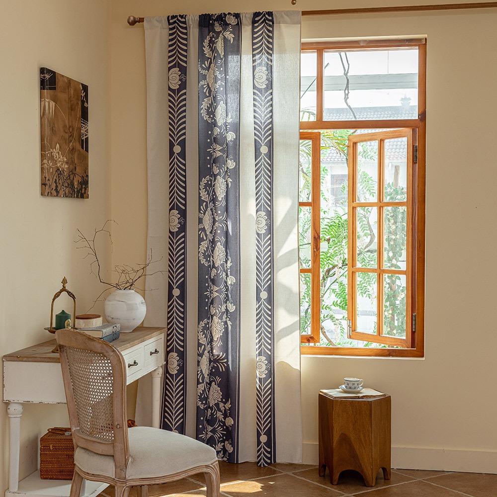 Modern Cotton Curtain Semi-blackout Canvas Drapery for Sliding Door ...