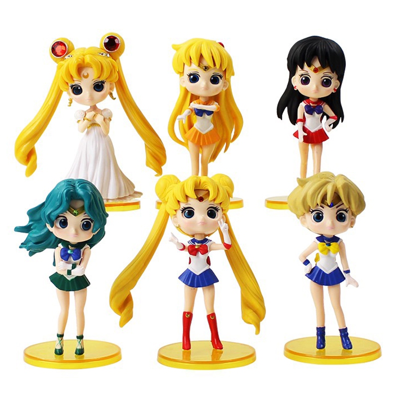 6Pcs/Set 11cm Anime Sailor Moon Figure Tsukino Usagi Kino Makoto Minako ...