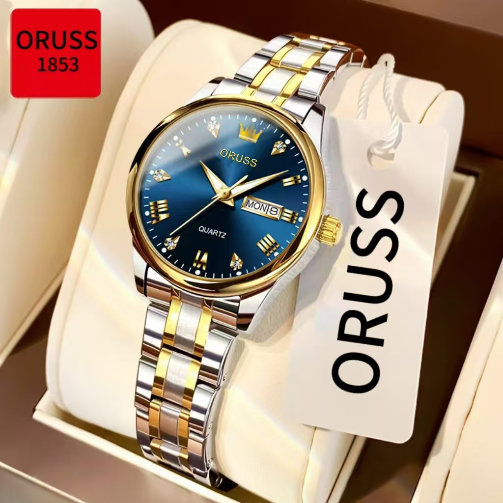 ORUSS Original Women Luxury Dual Calendar Stainless Steel Waterproof ...