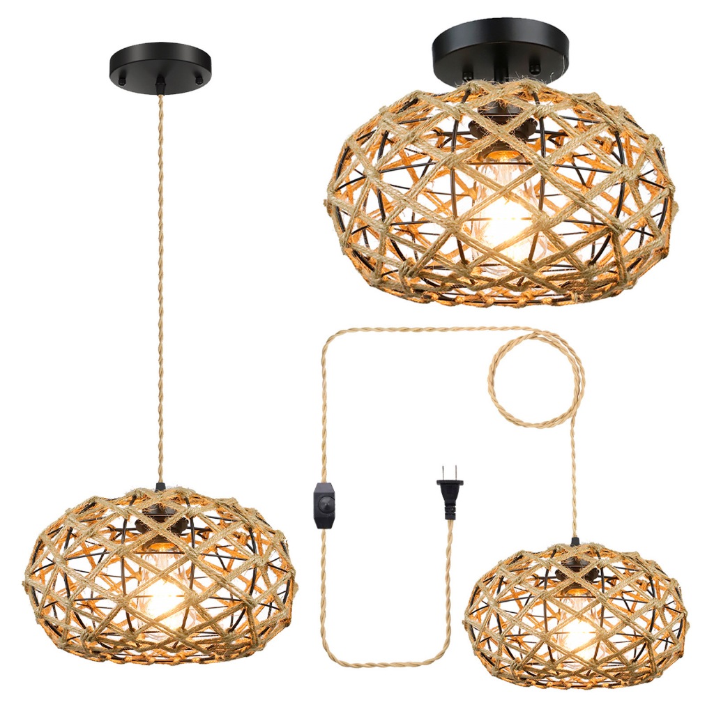 Bohemian Hand-woven Hemp Rope Chandelier, Retro Country Black Iron ...